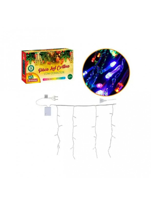 Pisca Pisca Cortina de Led Colorido com Conector 100 Leds 127V