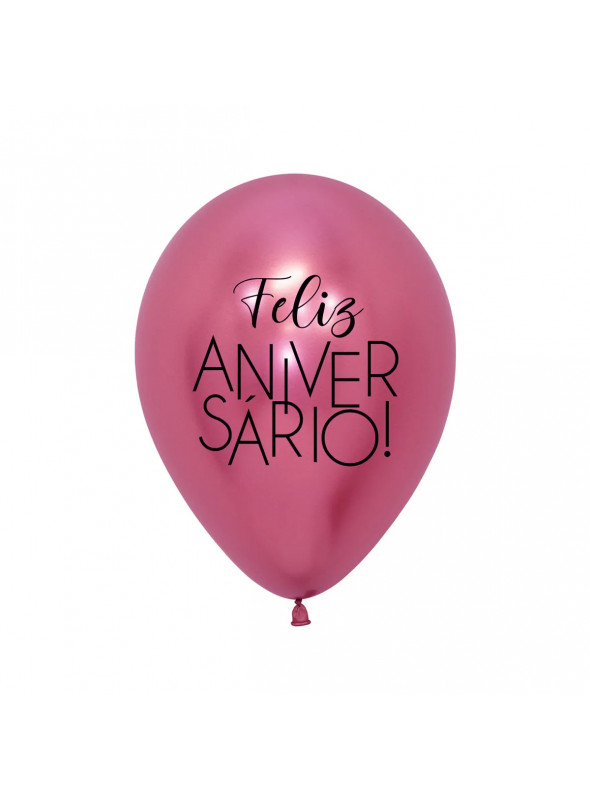 Balão de Látex Feliz Aniversário Rosa Cromado 12 Polegadas 28cm
